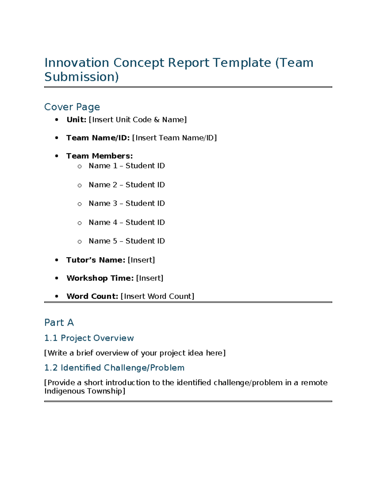 Innovation Concept Report Template (Unit Code) - Team Submission - Studocu