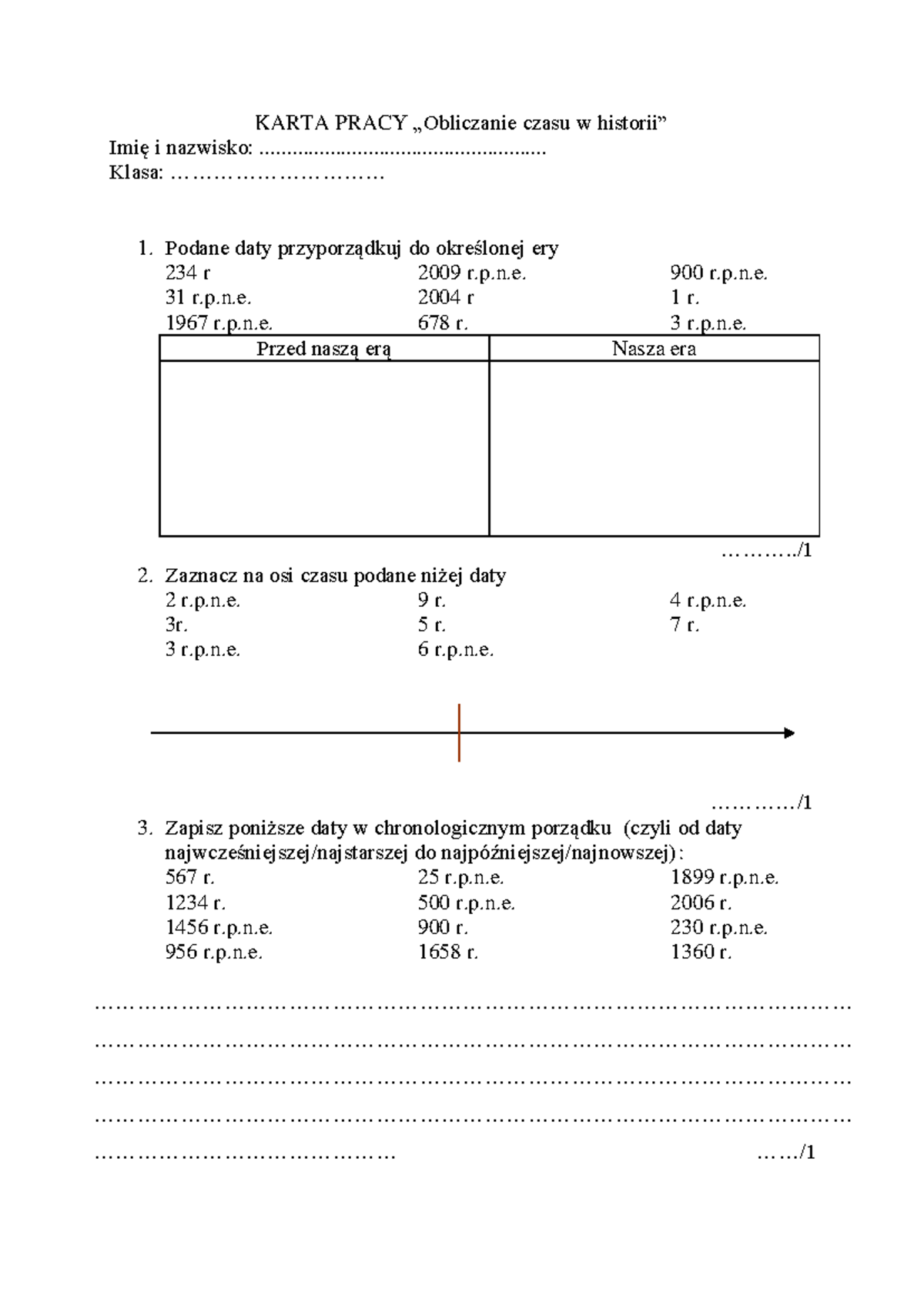 KARTA PRACY: Obliczanie Czasu w Historii - Ćwiczenia Edukacyjne - Studocu