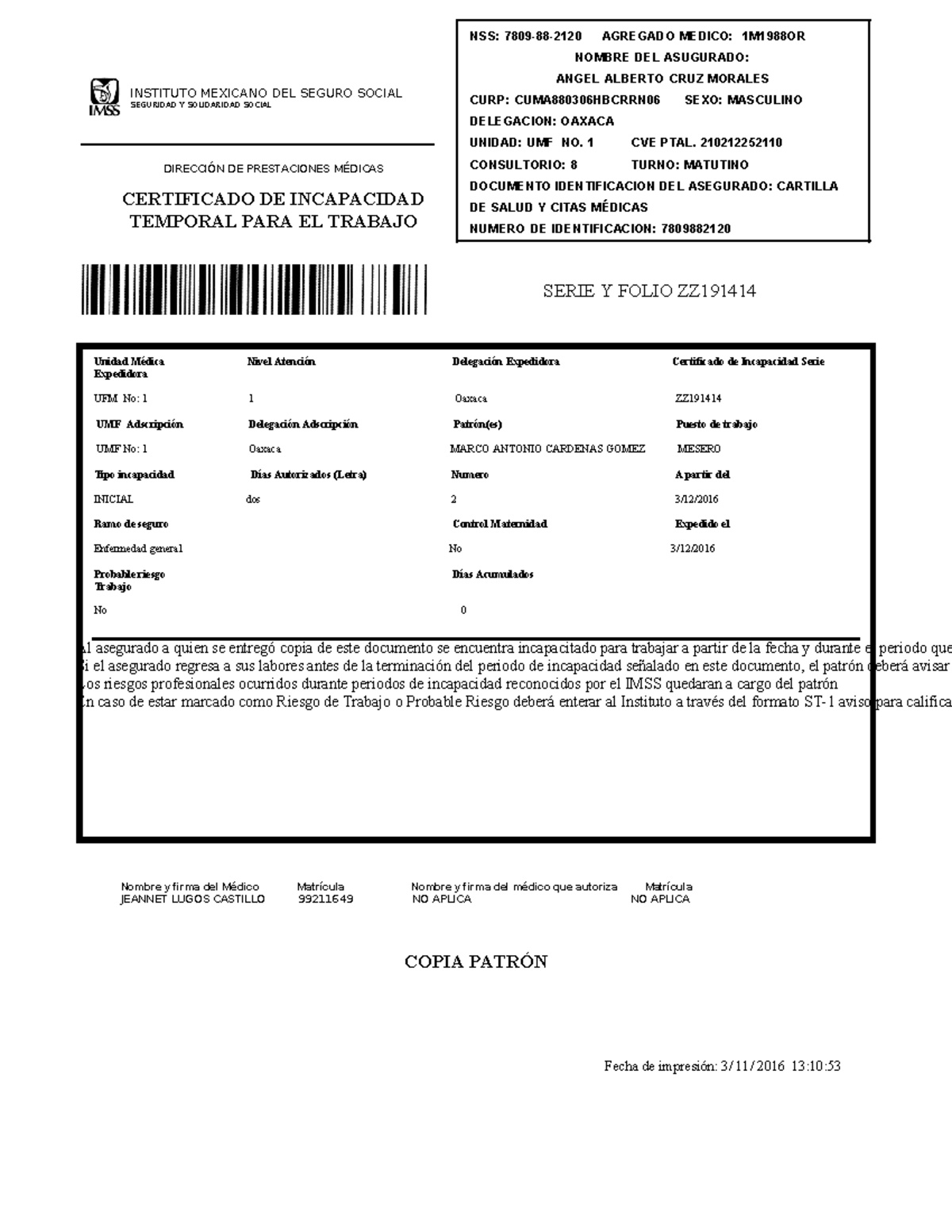 Formato de Incapacidad IMSS Editable en Word - Certificado Temporal ...