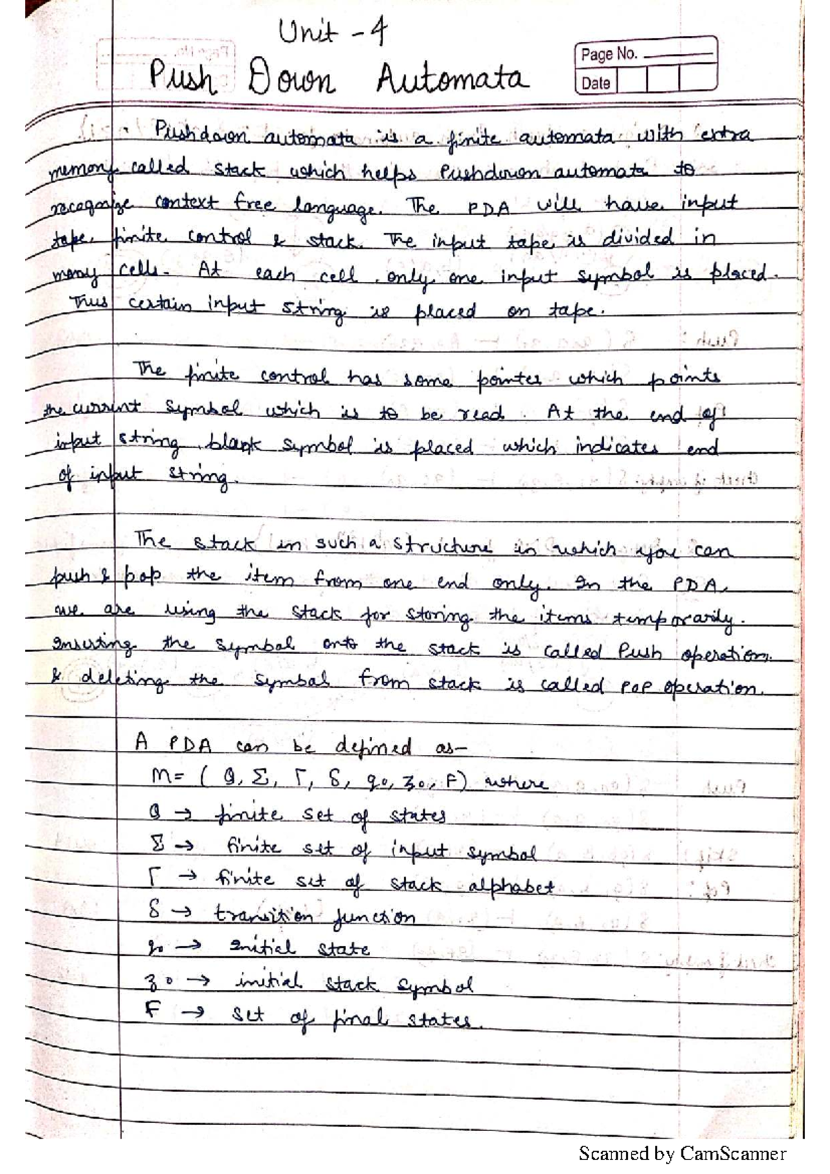 Unit 4: Pushdown Automata Concepts and Design (CS101) - Studocu