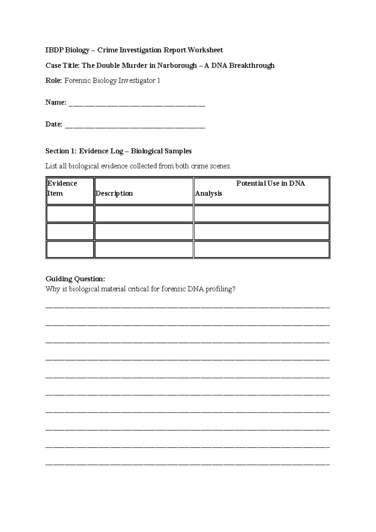 IBDP Biology Case Study: DNA Fingerprinting in Narborough Murder - Studocu