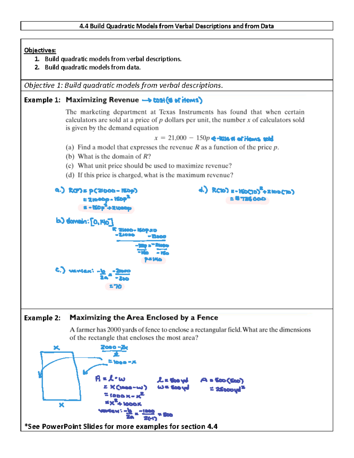Unit III 4.4 Guided Notes: Building Quadratic Models from Data - Studocu