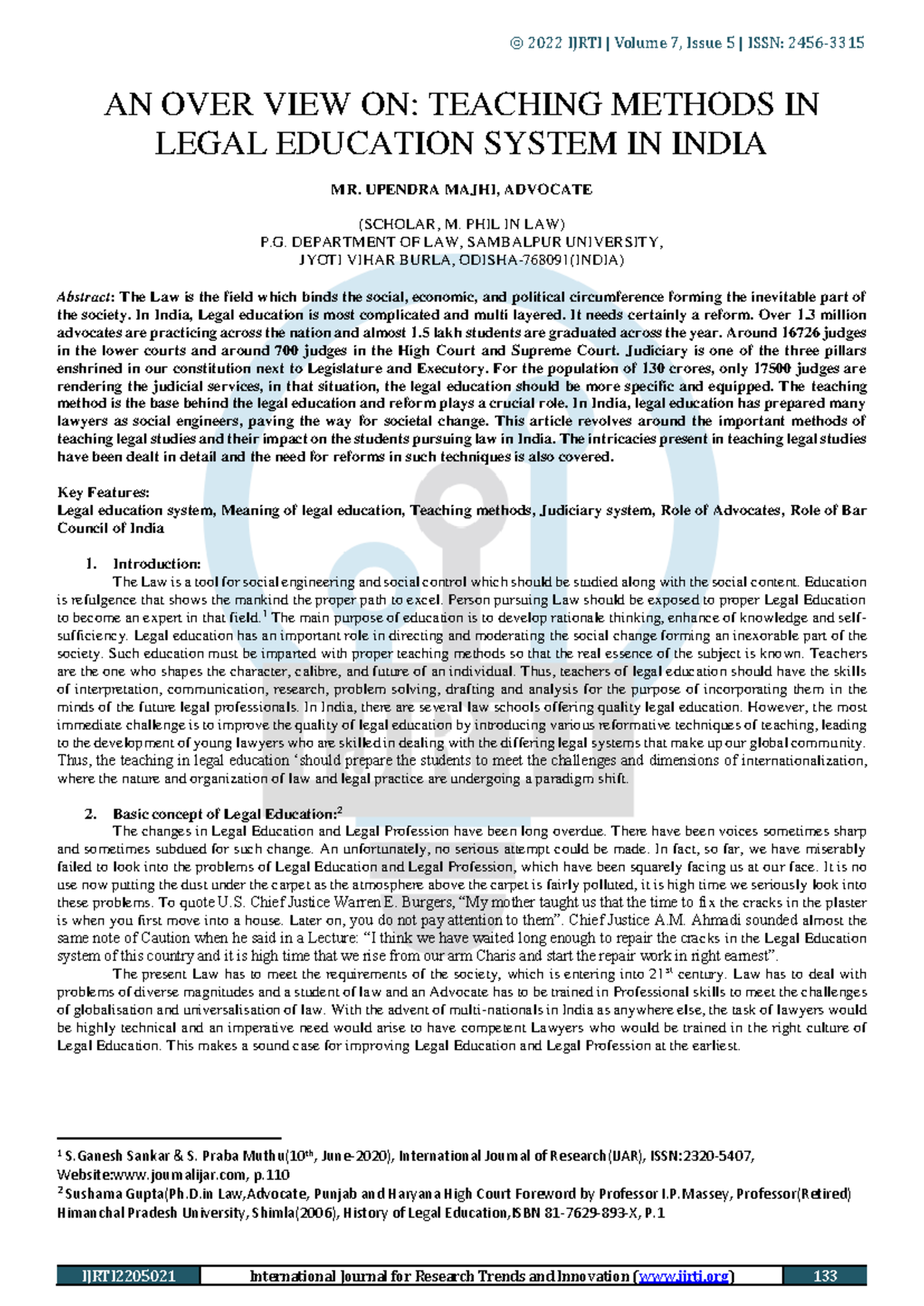 Teaching Methods in Legal Education: An Overview (IJRTI 2205021) - Studocu