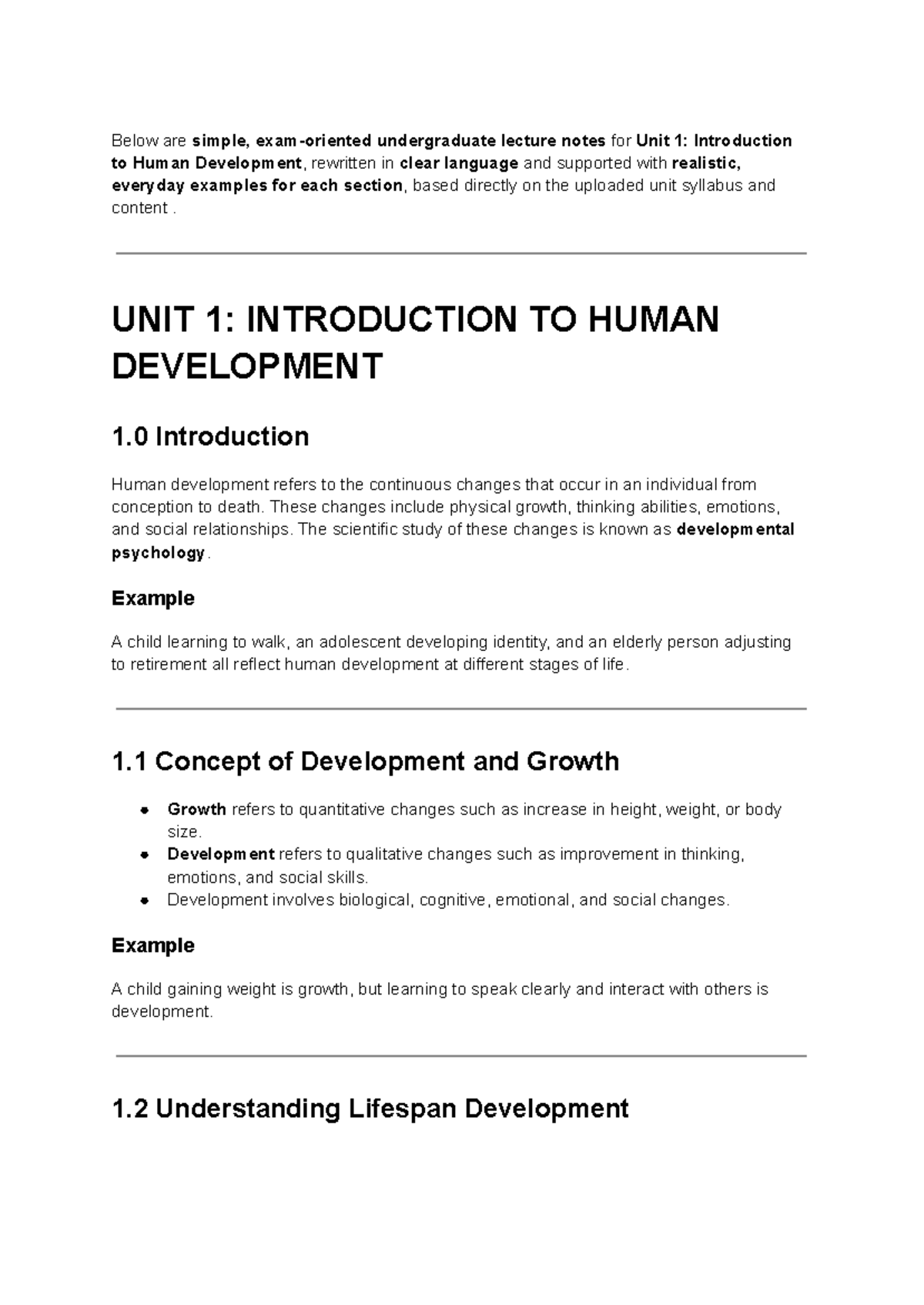 Developmental Psychology: Lecture Notes for Unit 1 - Introduction to ...