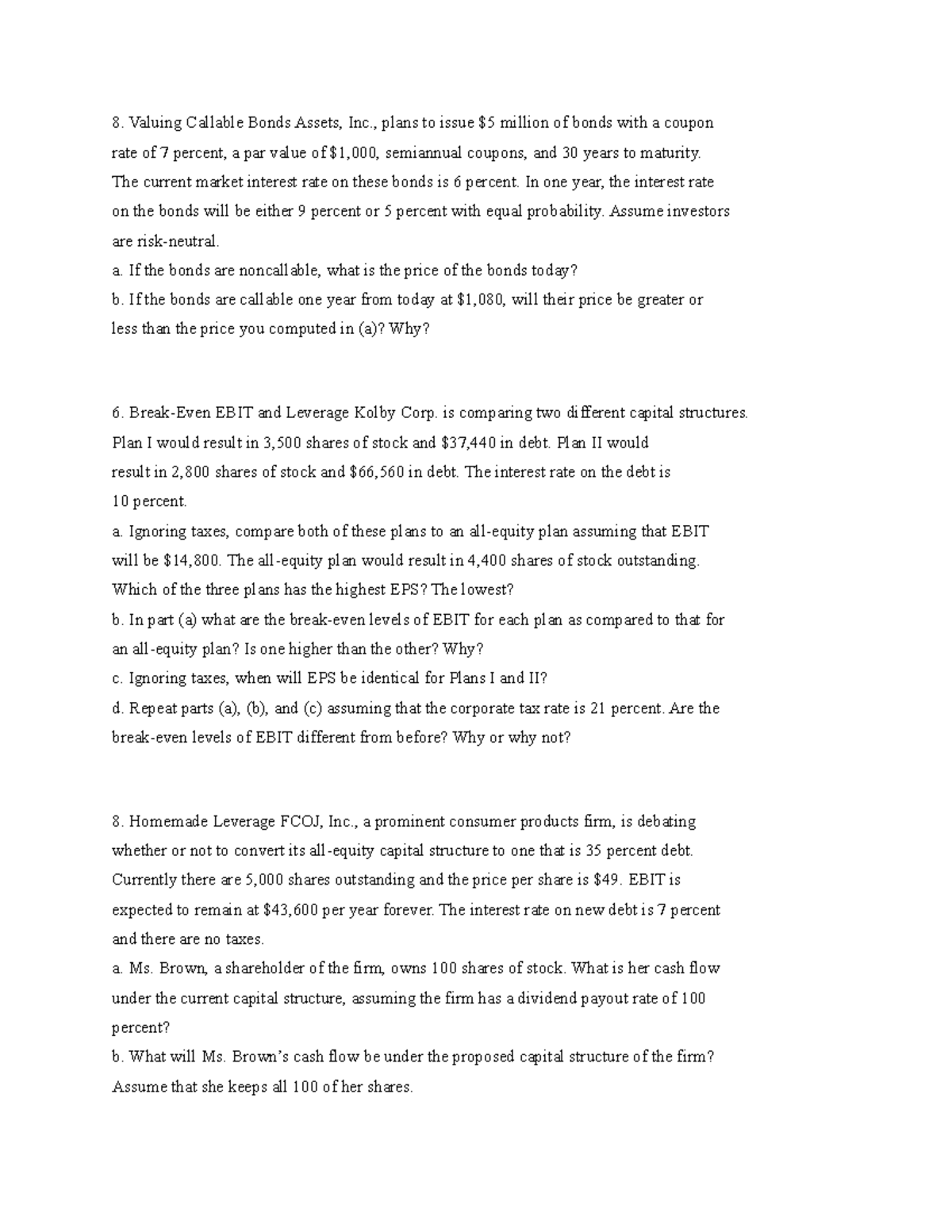 Application Problems and exercises on long-term financing - Valuing ...