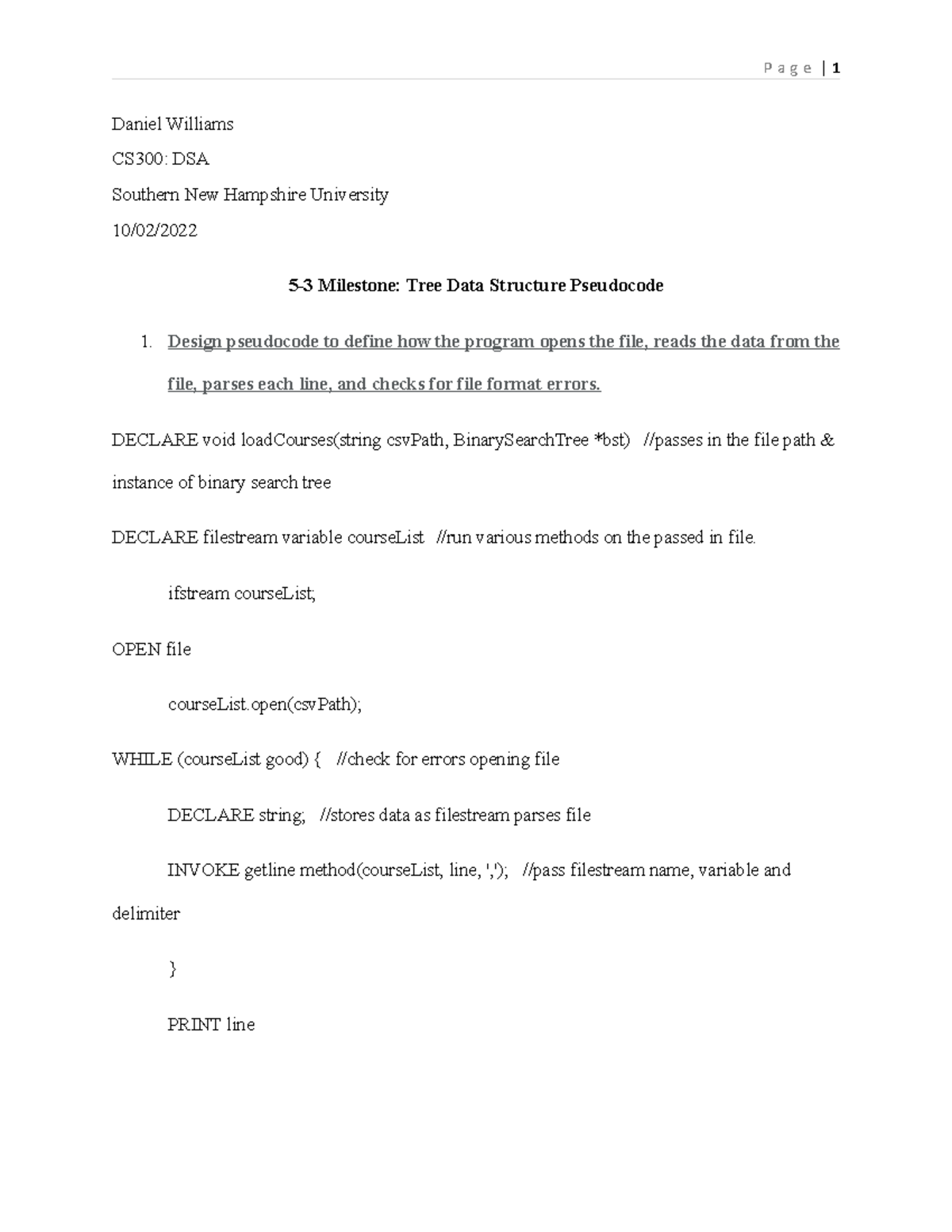 5 3 Tree Data Structure Pseudocode Daniel Williams Cs300 Dsa