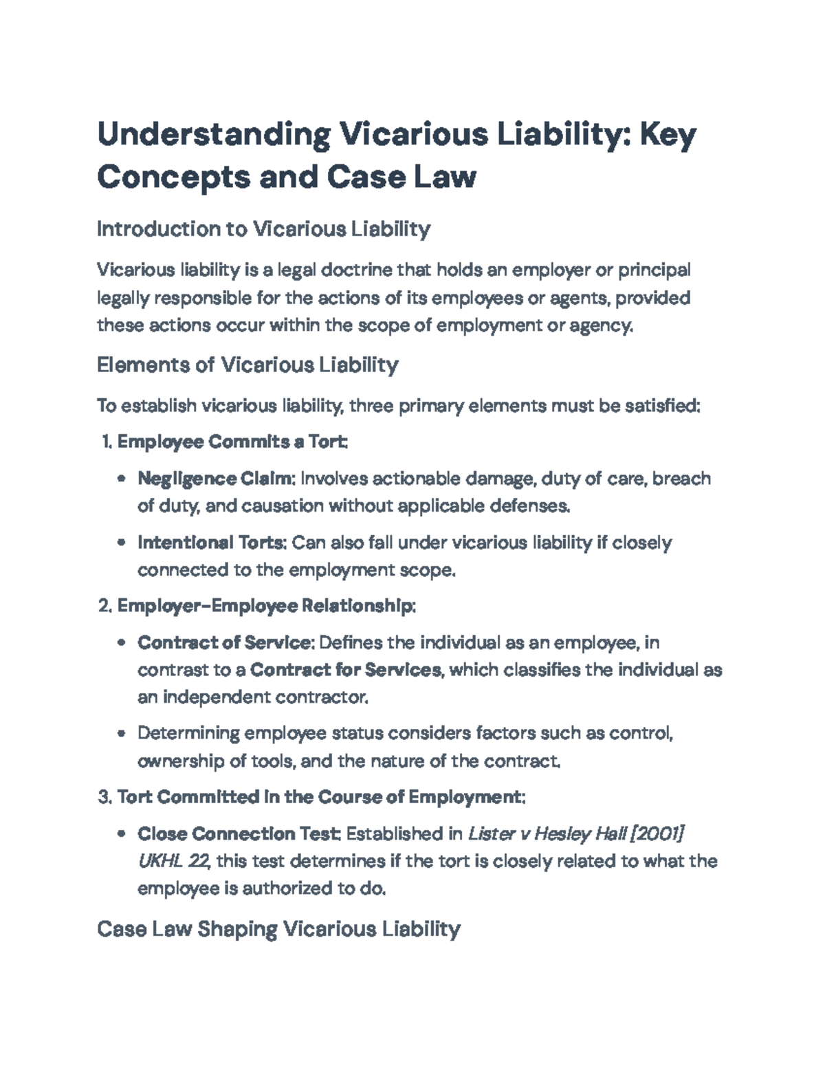 Understanding Vicarious Liability: Principles and Case Law Overview ...