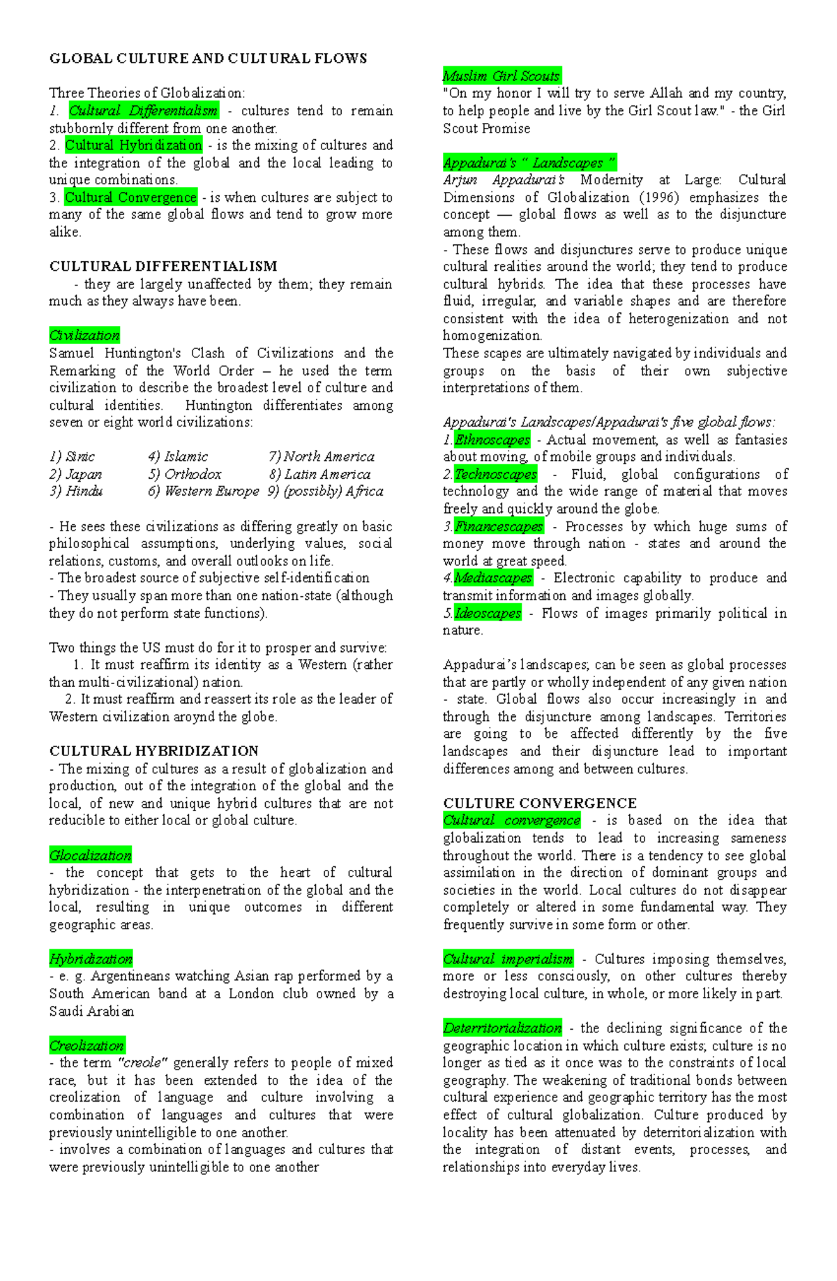 Global Culture & Flows: Insights on Globalization Theories - Studocu