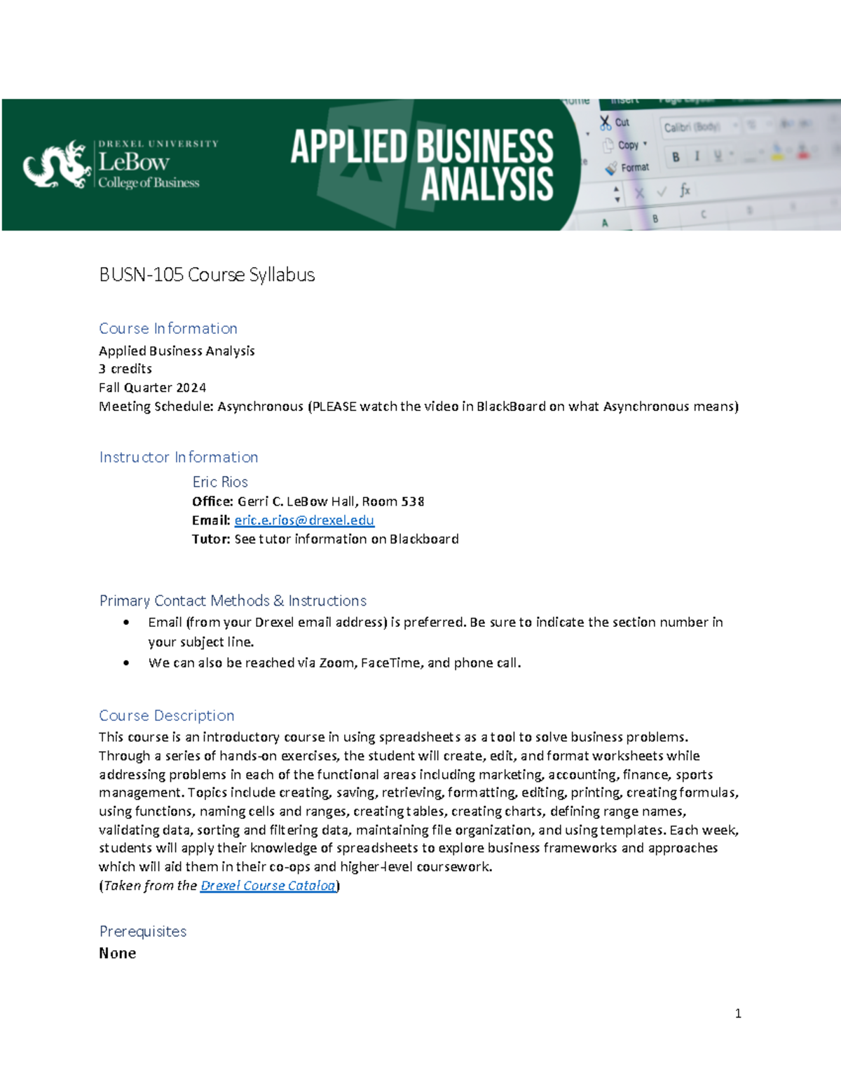 BUSN 105: Applied Business Analysis Syllabus - Fall 2024 - Studocu