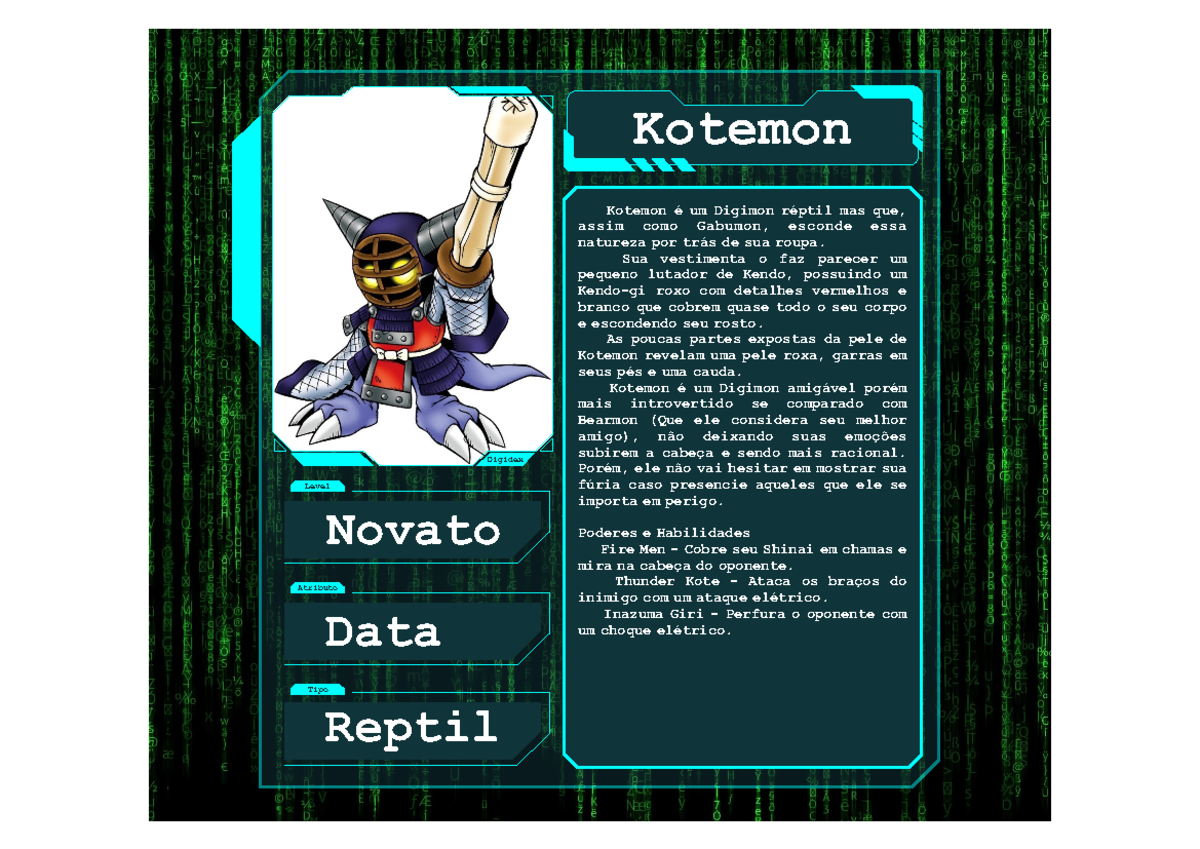 Digimons novatos - digimon - Kotemon Kotemon é um Digimon réptil mas ...