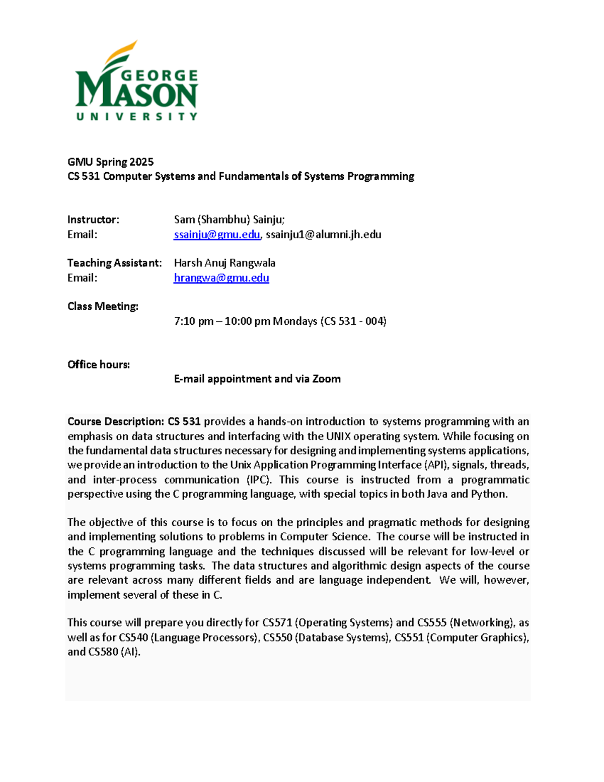 CS531 Spring 2025 - Course Syllabus & Overview of Systems Programming - Studocu