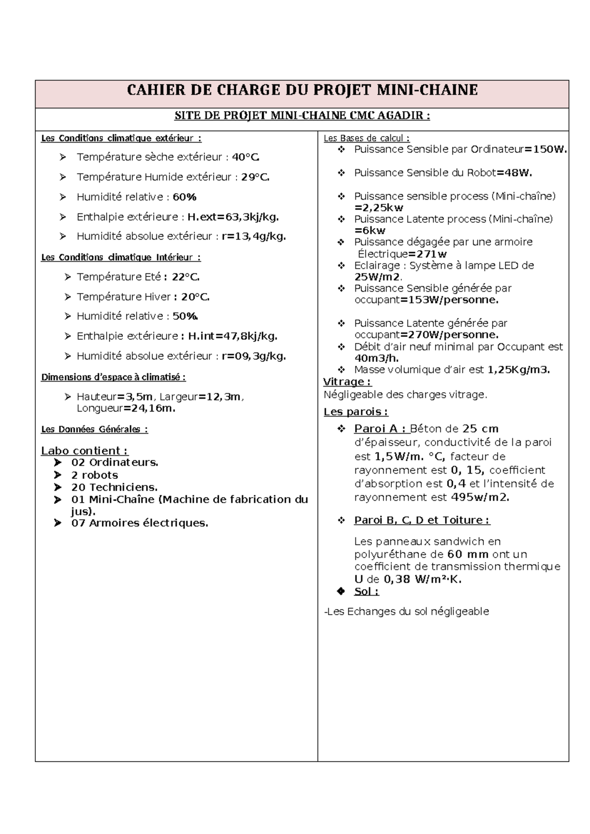 Cahier de Charge Projet CMC Agadir: Conditions Climatiques et Calculs ...