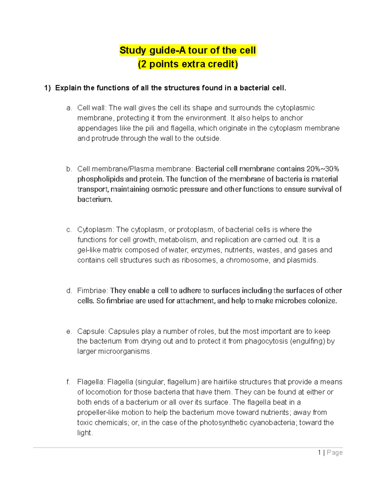 Biol 101: Study Guide for "A Tour of the Cell" Concepts - Studocu