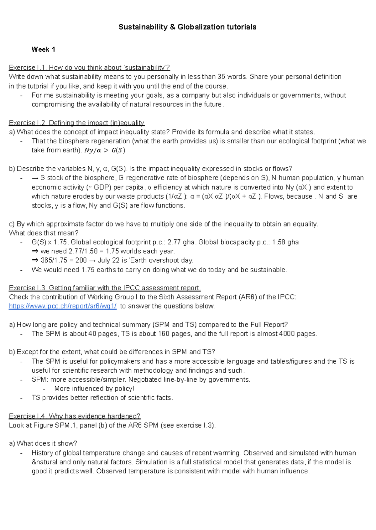 S&G 101: Sustainability & Globalization Week 1 Tutorial Exercises ...