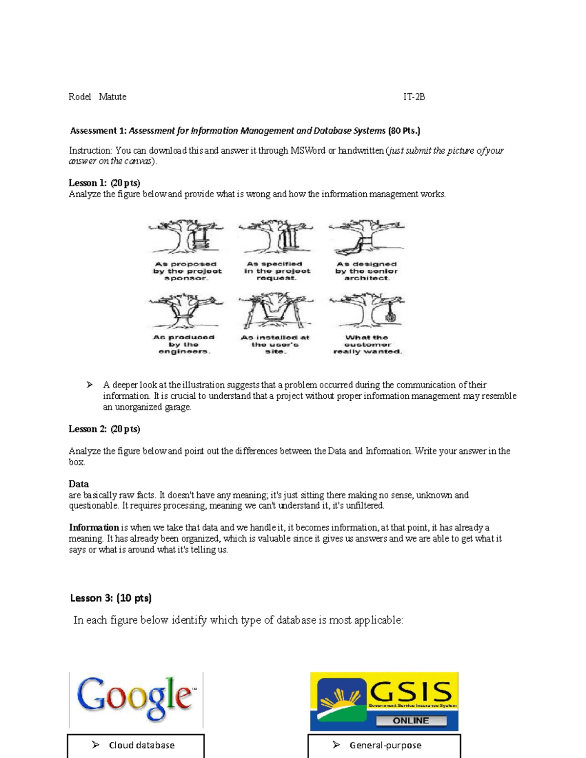 Assignment 1: Information Management & Database Systems IT2B - Studocu