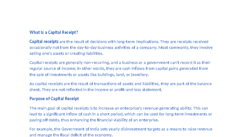 Understanding Capital Receipts: Definition, Purpose, and Examples - Studocu