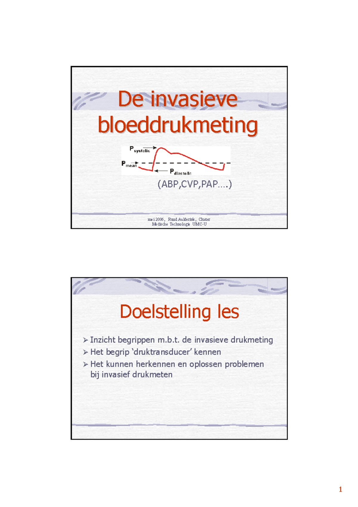 Invasieve Bloeddrukmeting - Les Doelstellingen en Inzichten - Studocu