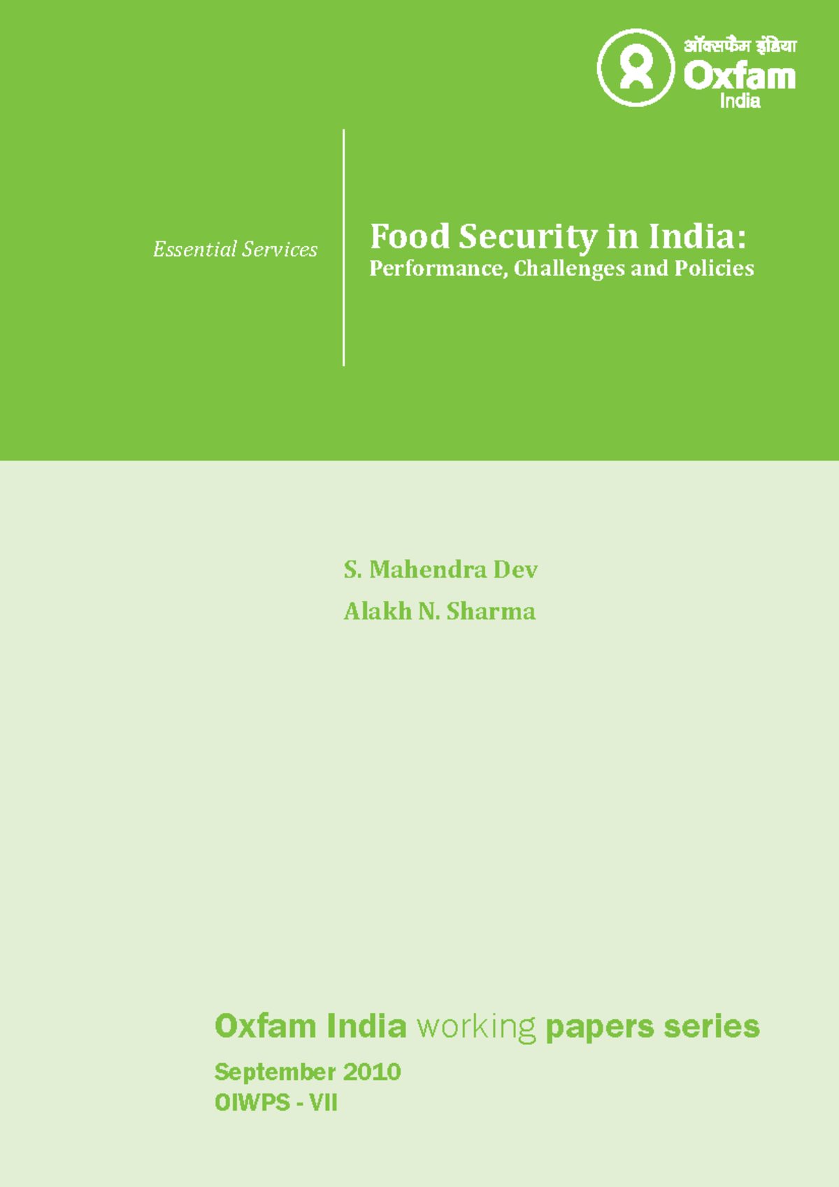 Food Security in India: Performance, Challenges & Policies (OIWPS VII ...