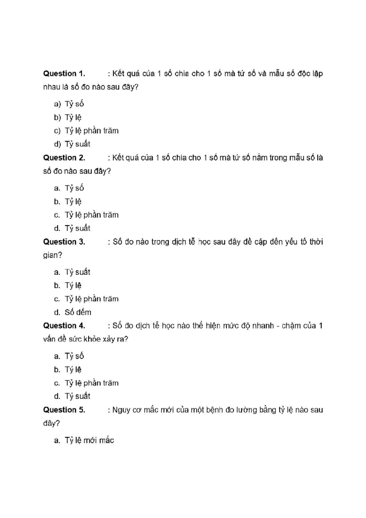 Trac Nghiem 2: So Do Dich Te Hoc - Exam Questions and Answers - Studocu