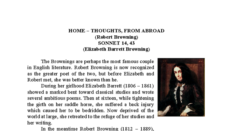 The Brownings: A Study of Robert and Elizabeth's Poetry - Studocu