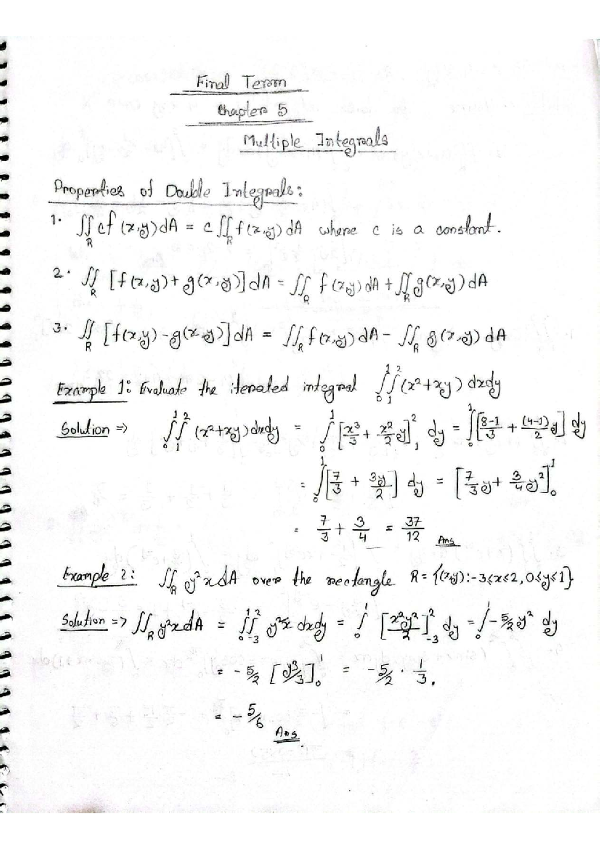 Math 2 Final Exam: Exercise Set 5.1 on Double Integrals - Studocu