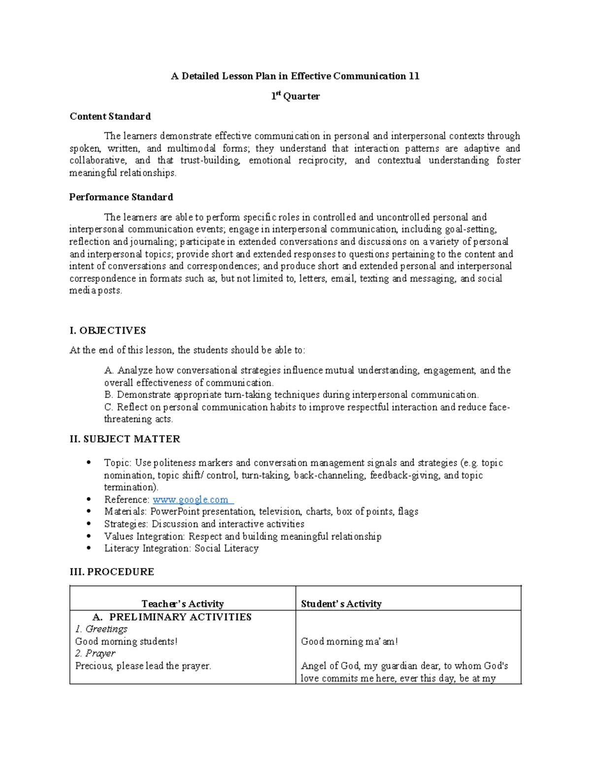 Effective Communication Lesson Plan: Politeness Markers & Strategies 11 ...