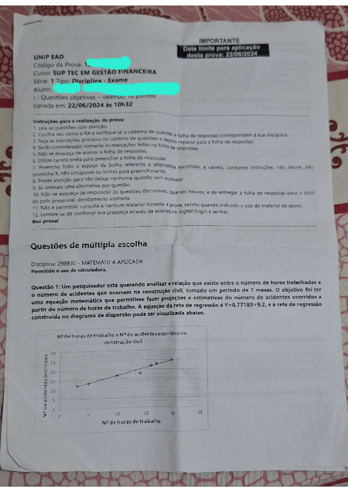 Exame Matemática Aplicada SUP TEC EM GESTÃO FINANCEIRA - UNIP 2024 ...