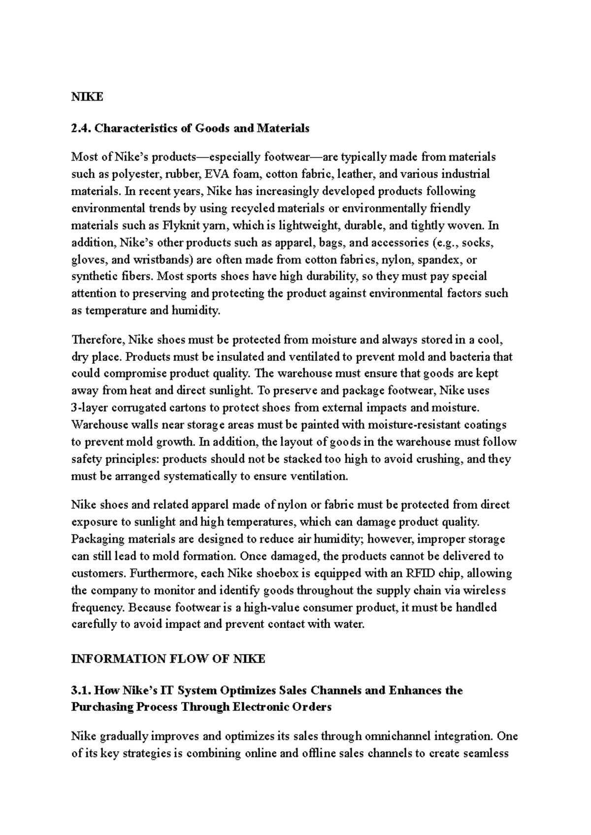 Nike 2.4: Characteristics of Goods, Materials, and IT Systems in ...