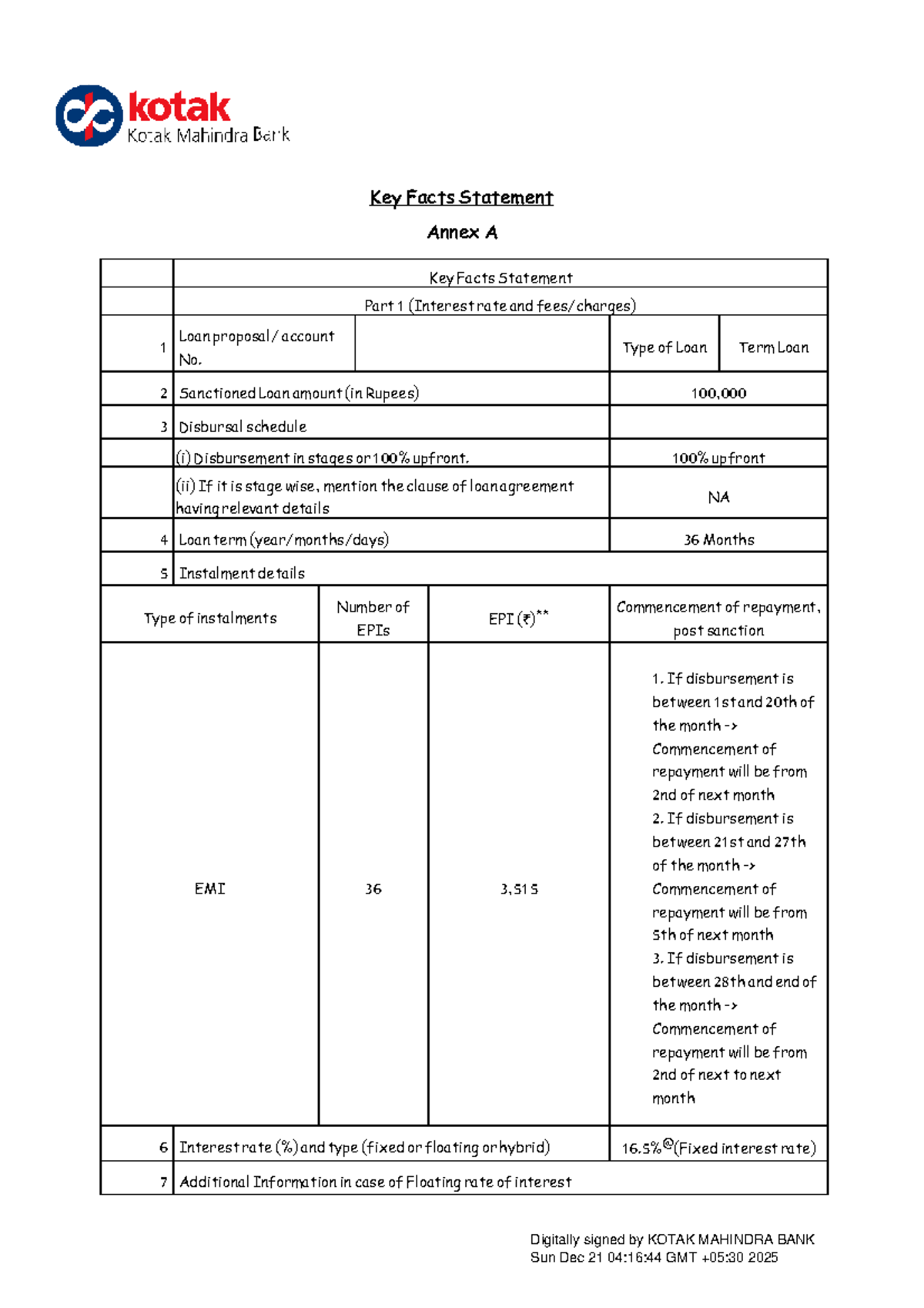Key Facts Statement KFS Part 1: Loan Details & Repayment Schedule - Studocu