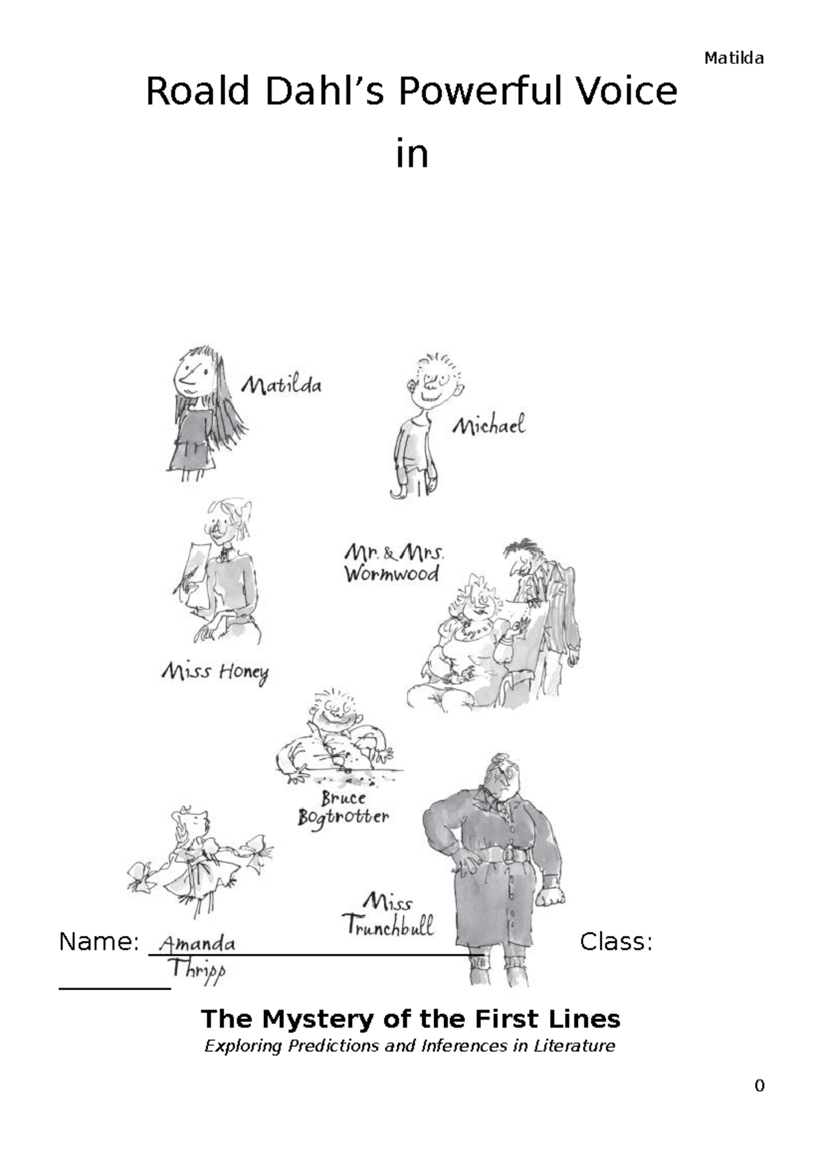 Matilda Workbook: Exploring Predictions & Inferences in Literature (Yr ...