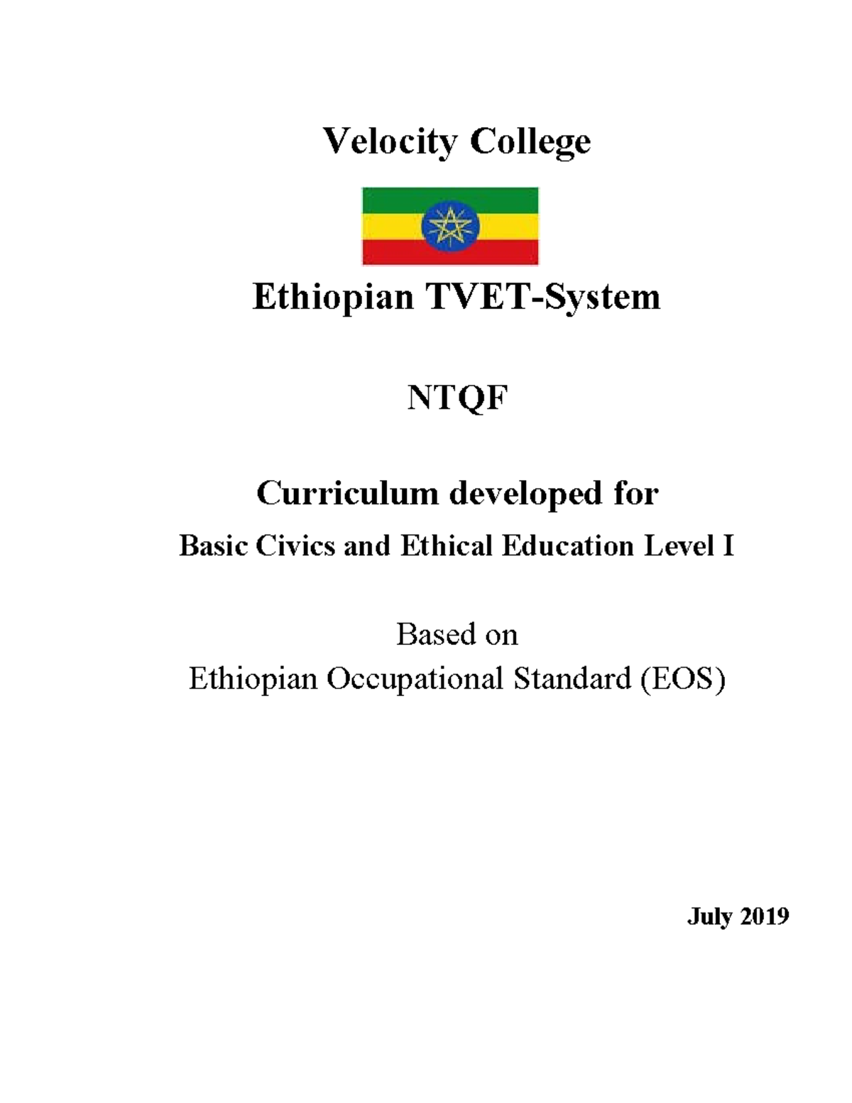Curriculum for Basic Civics & Ethical Education Level I - TVET CEE1 ...