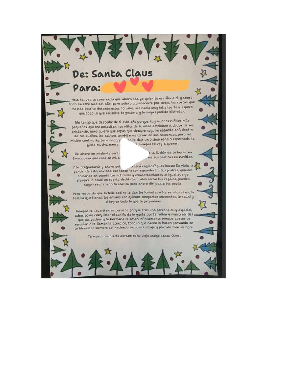 Doc1 - Carta de despedida - De: Santa Claus Para: Hola tal vez to sorprenda que ahora sea yo ...