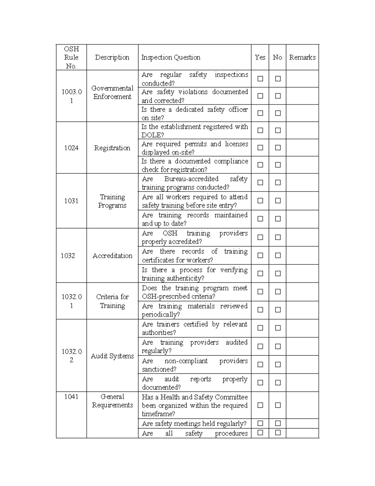 OSH Rule No. 1003.0: Governmental Enforcement & Training Criteria - Studocu