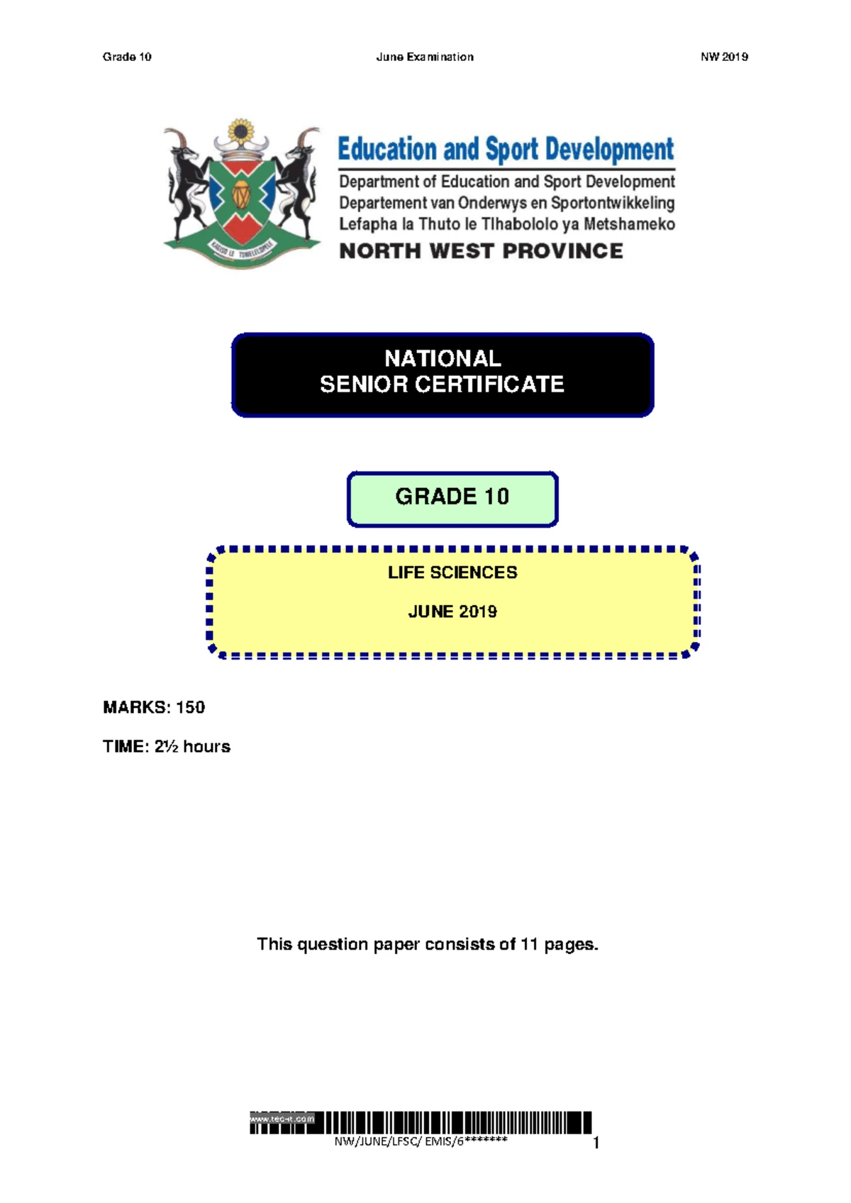 Grade 11 Life Sciences Exam Guidelines 2025 - North West DoE - Studocu