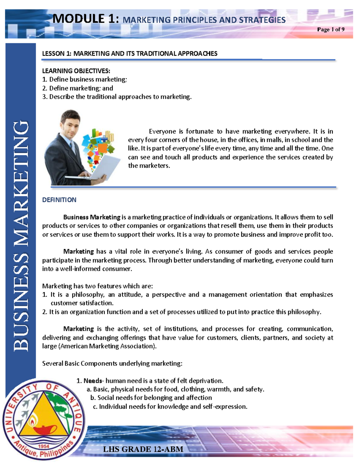 Module 1 - Business Marketing Lecture Notes for Senior High School ...