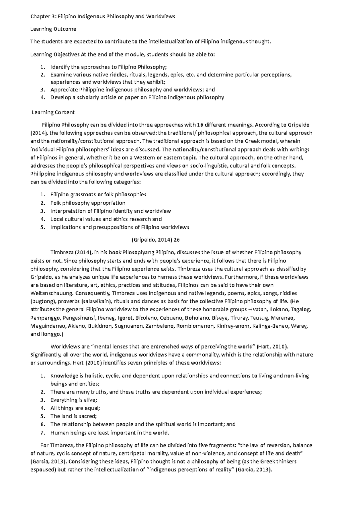 Chapter 3: Filipino Indigenous Philosophy & Worldviews Insights - Studocu