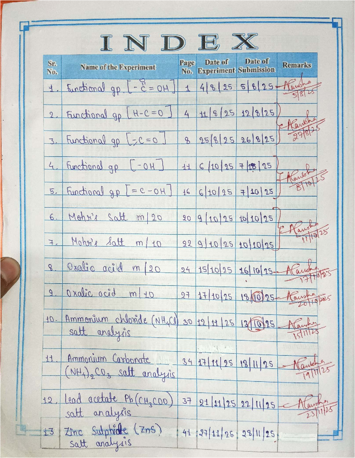 Chemistry Practical File: Experiments & Observations (CHEM 101) - Studocu