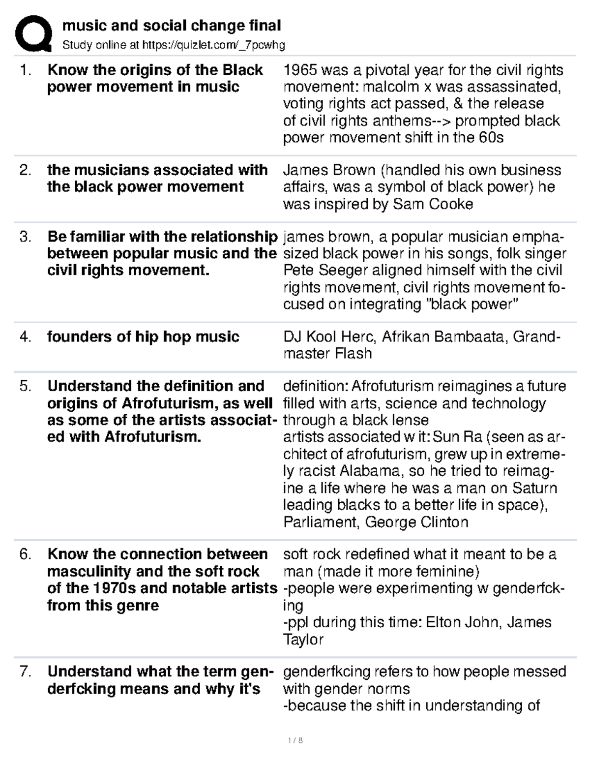 Music social change study - Study online at quizlet/_7pcwhg Know the ...