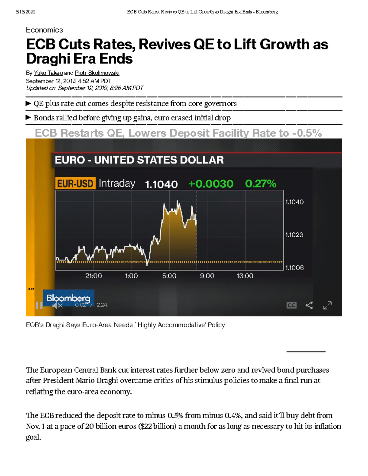 Bloomberg - Summary essay on research works. - - Studocu