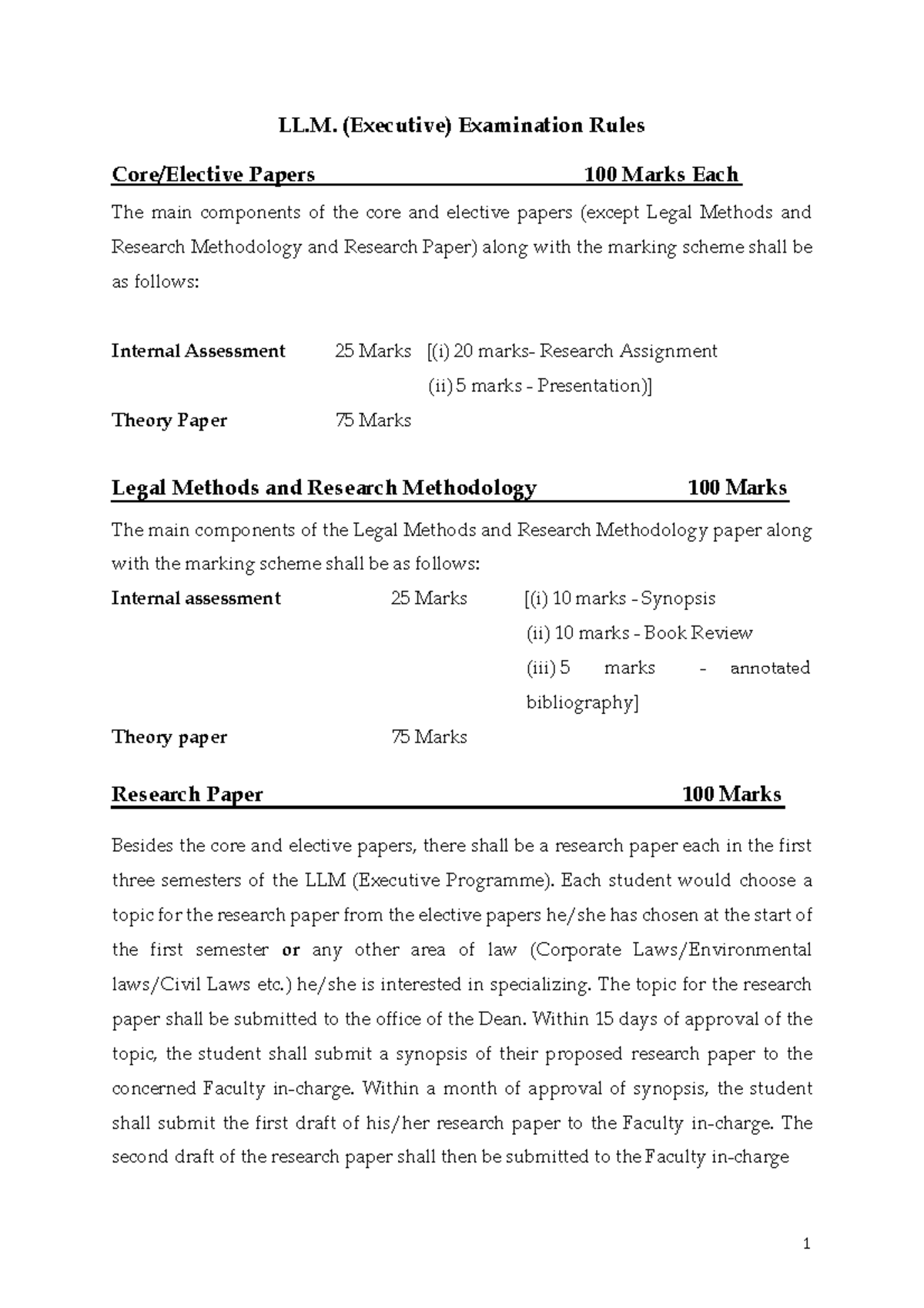 LLM Executive Exam Rules and Research Paper Submission Guidelines - Studocu