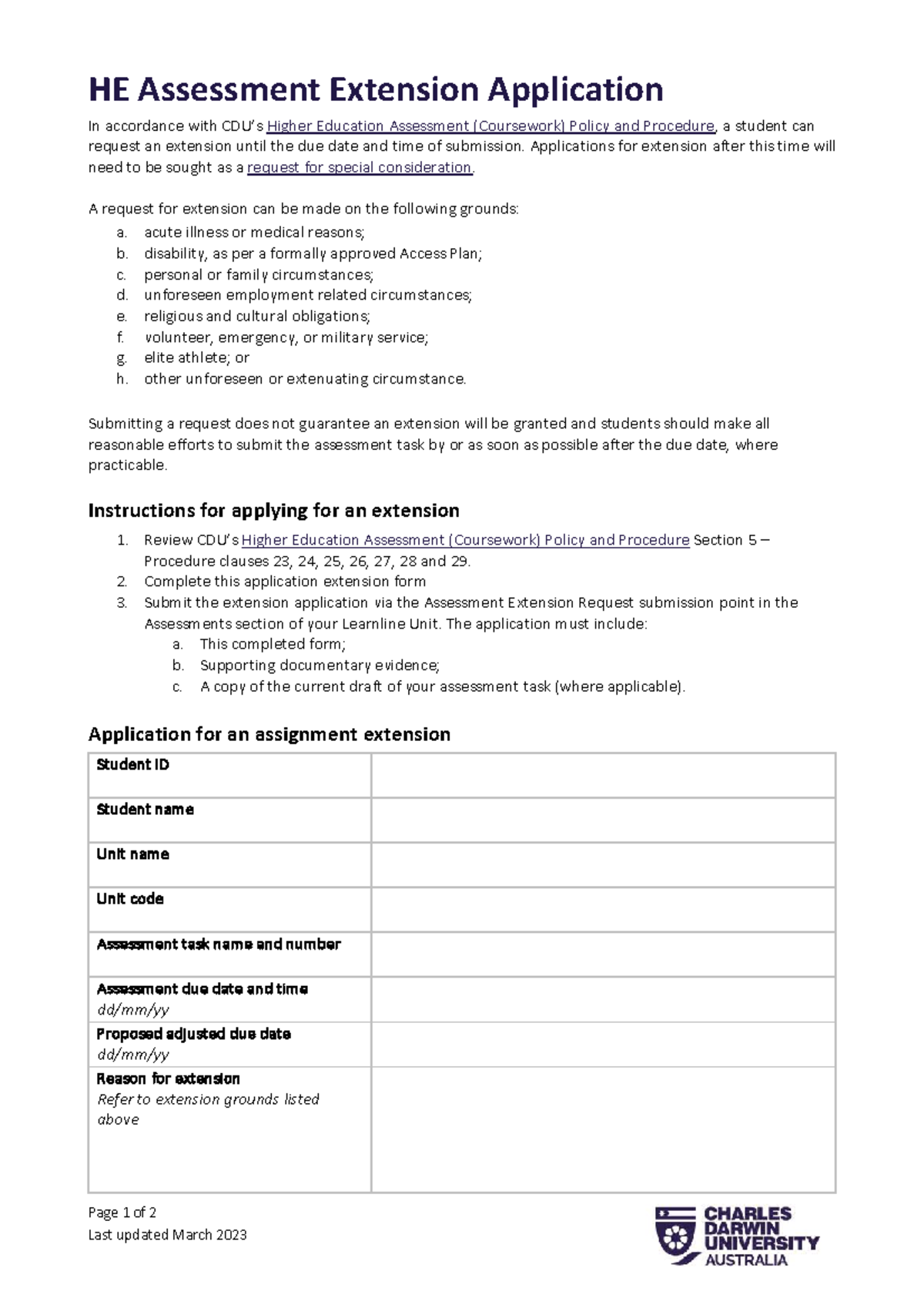 HE Assessment Extension Request Guidelines and Procedures - Studocu
