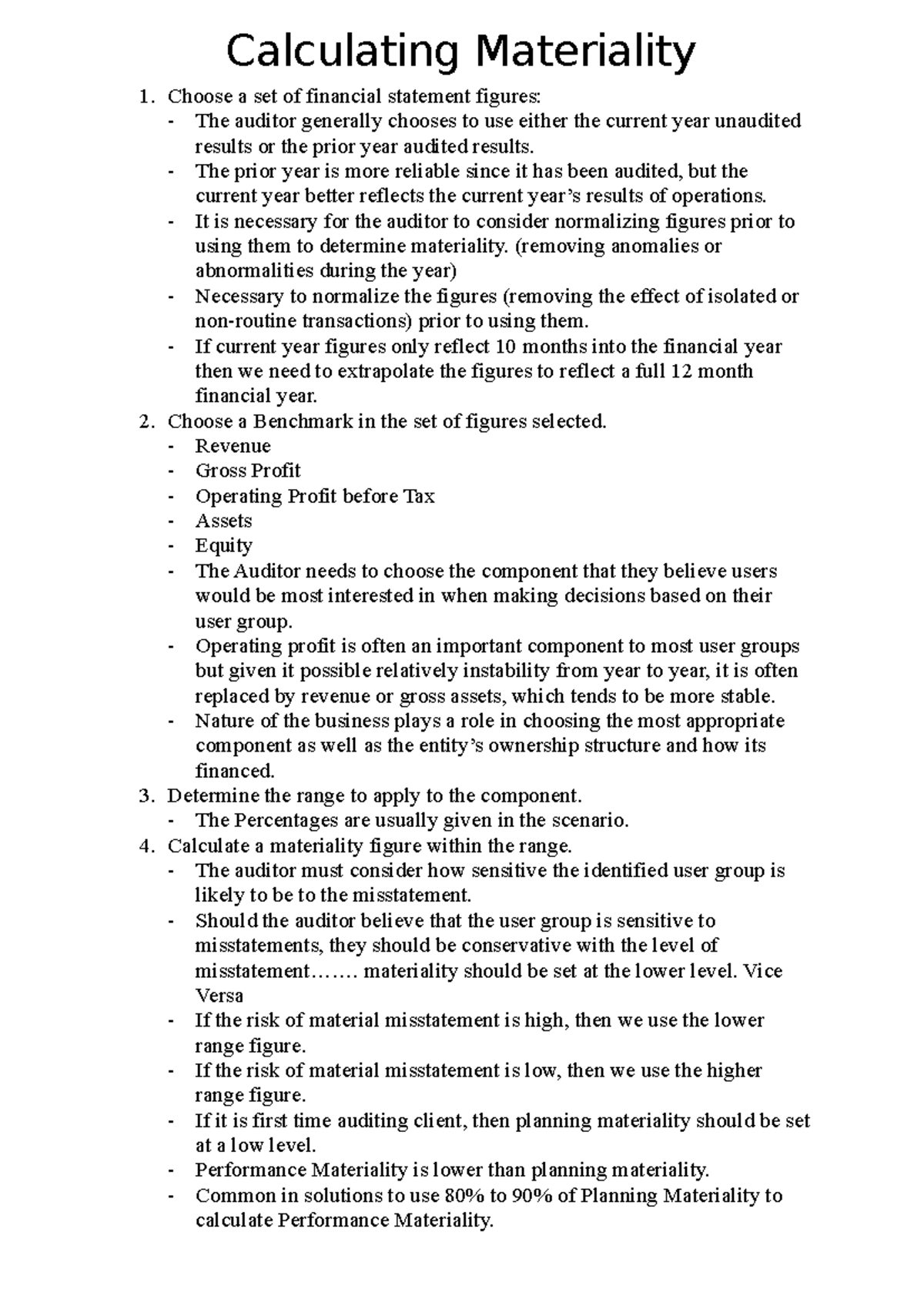 Calculating Materiality: Key Steps and Considerations - Studocu
