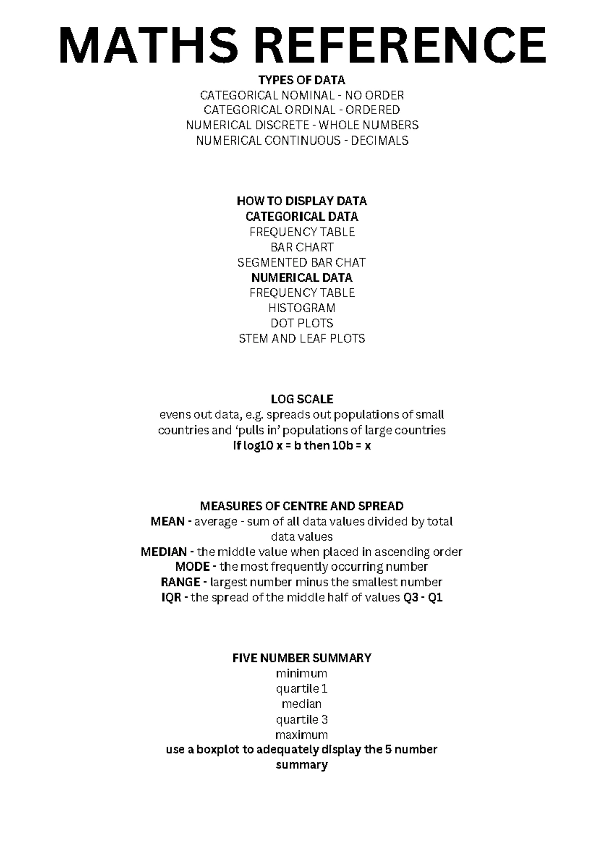 VCE General Maths 1 Exam 2024 Formula Sheet - Studocu