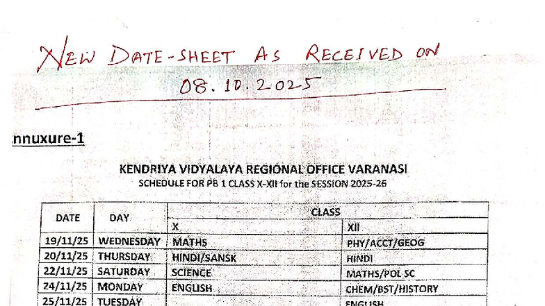 Pre Board Exam Schedule for Class X & XII - 08-Oct-2025 - Studocu