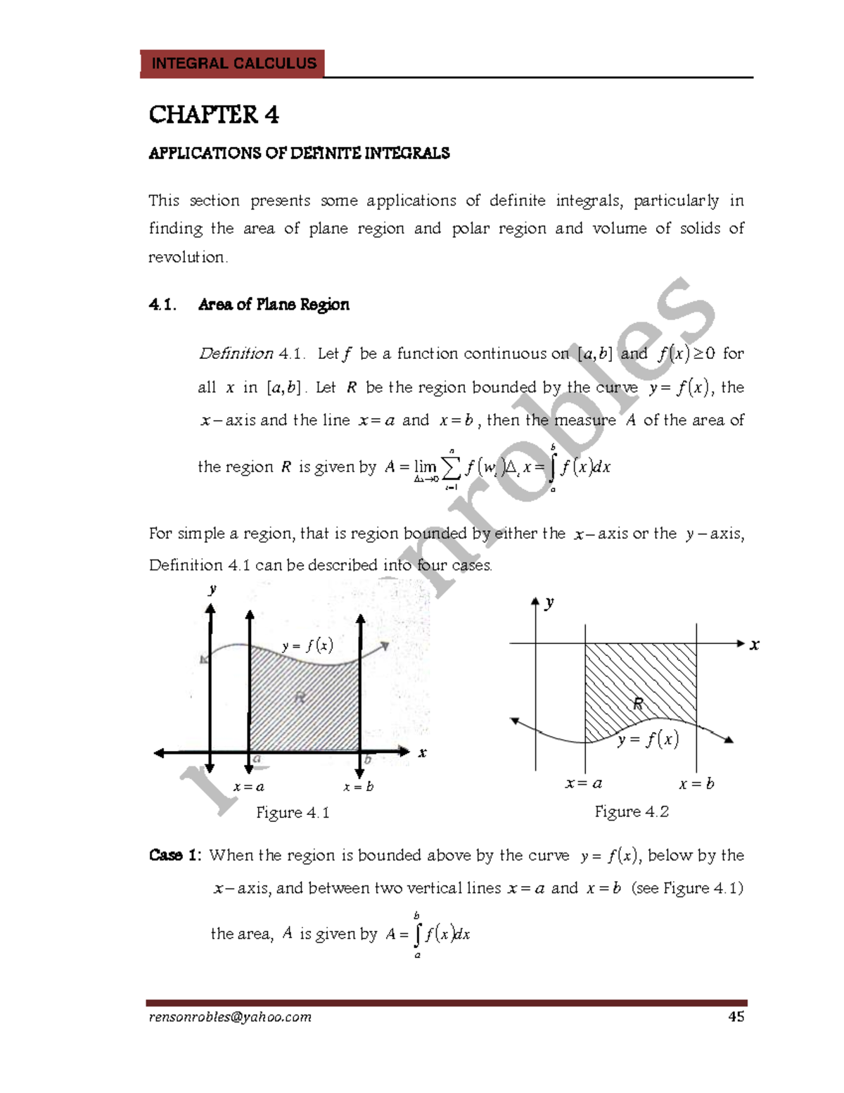 Integral Calculus CH 4: Applications of Definite Integrals in Area ...