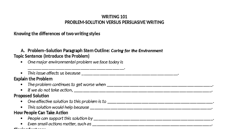 WRITING 101: Exam on Persuasive vs. Environmental Writing - Studocu