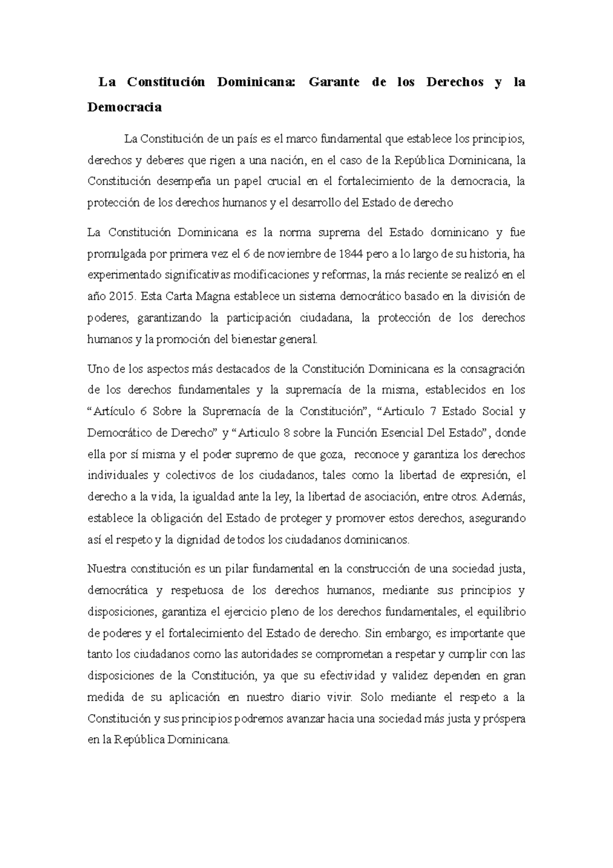 Ensayo sobre la Constitución Dominicana: Derechos y Democracia - Studocu