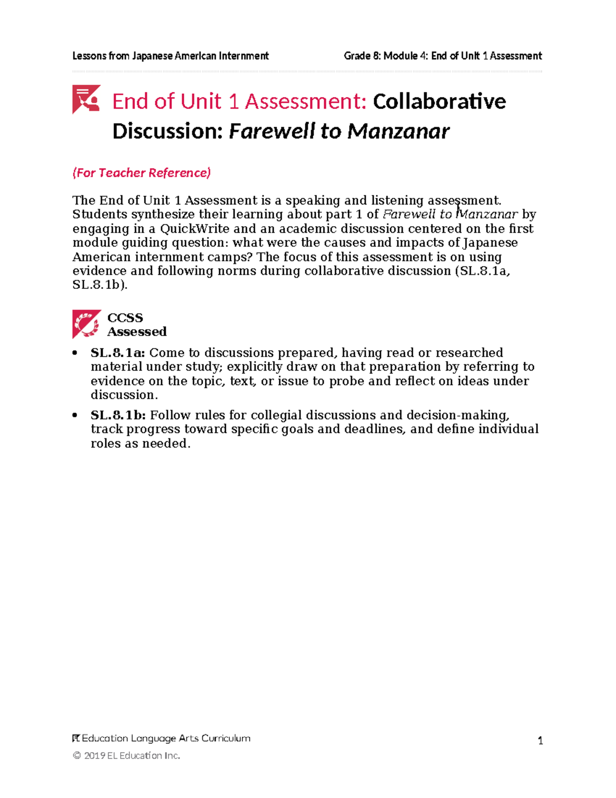 G8M4U1 Module End-of-Unit 1 Assessment: Collaborative Discussion on ...