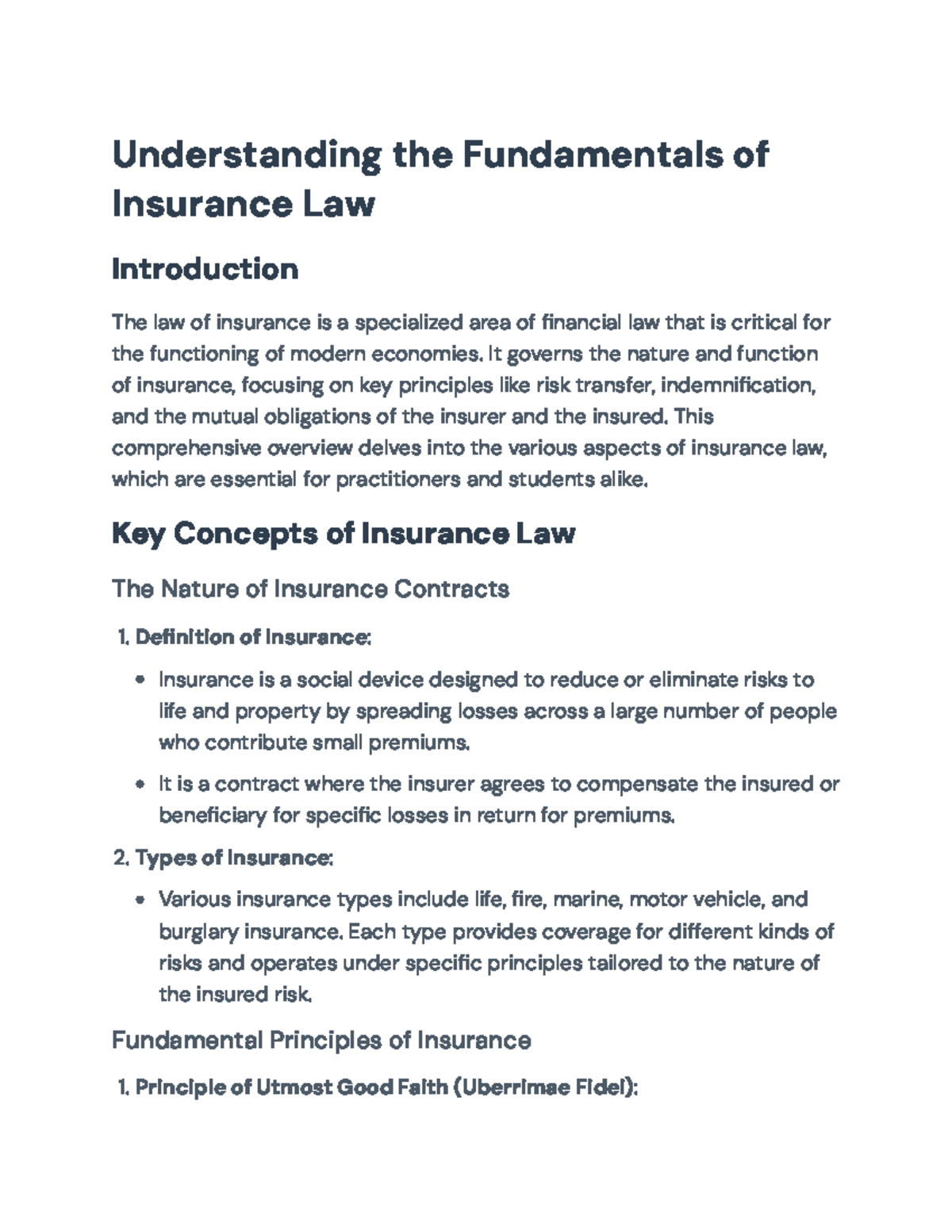 Insurance Law: Key Principles and Economic Significance Overview ...