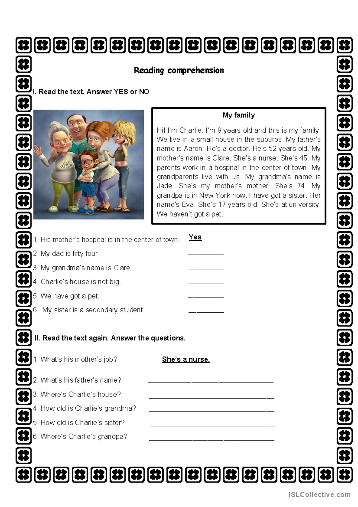 Reading Comprehension I: My Family - Questions & Answers - Studocu